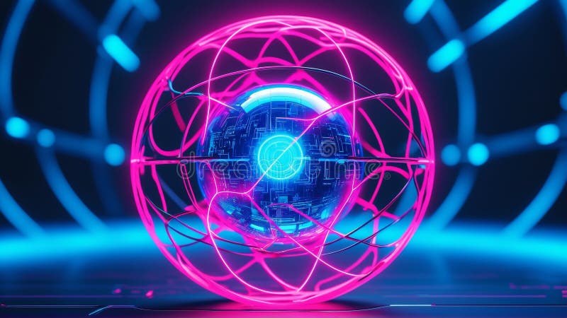 Futuristic Neon Orb with Digital Elements and Glowing Circuitry in ...