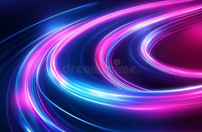 Futuristic Neon Oval with Glowing Pink and Blue Lines in Motion Effect ...