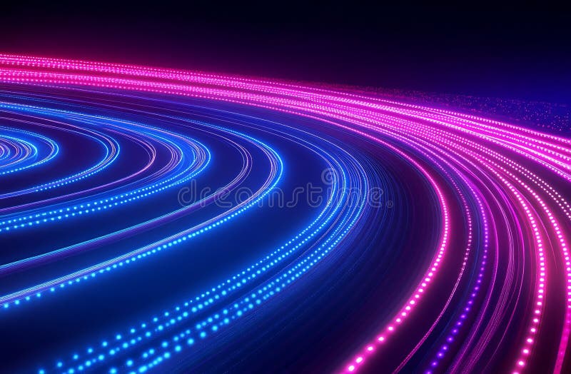 Futuristic Neon Oval with Glowing Pink and Blue Lines in Motion Effect ...