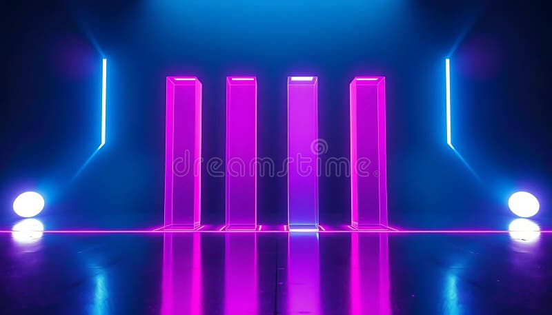 Futuristic Neon Pillars with Blue Lights Stock Image - Image of ...