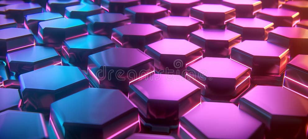 Futuristic Neon Pink and Blue Hexagonal Tiles. Abstract Digital Pattern ...