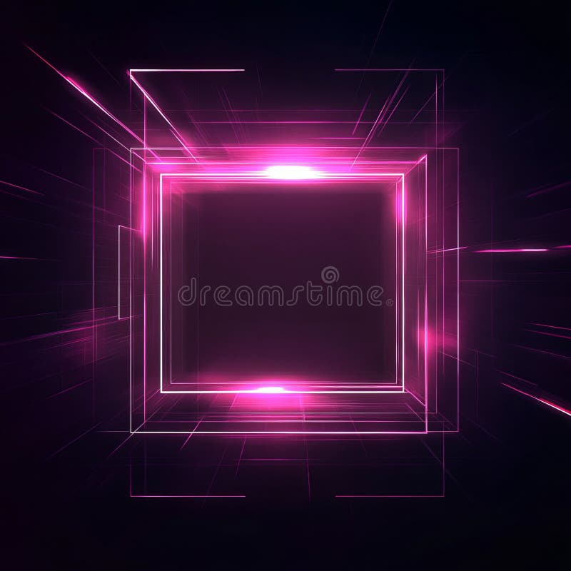 Futuristic Neon Pink Glowing Square Frame on Dark Background Stock ...