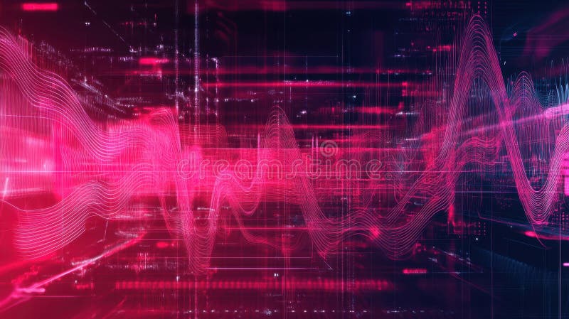 Futuristic Neon Pink Network Waves on Dark Cyber Data Background Stock ...