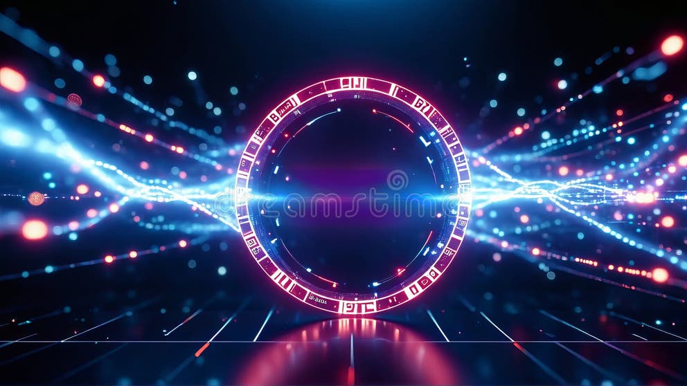 Futuristic Neon Portal with Digital Data Stream and Vibrant Light ...