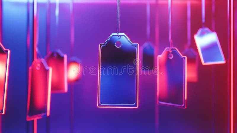 Futuristic Neon Price Tags in Abstract Retail Concept Stock Photo ...