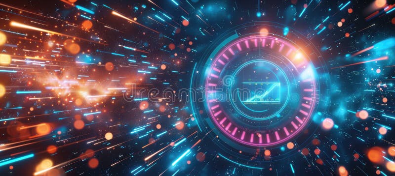 Futuristic Neon Progress Bar in Space Simulation with Cosmic Backdrop ...