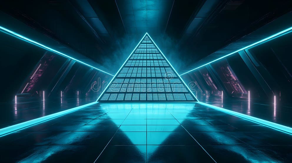 Futuristic Neon Pyramid Structure with Glowing Lights in a Sci-Fi ...