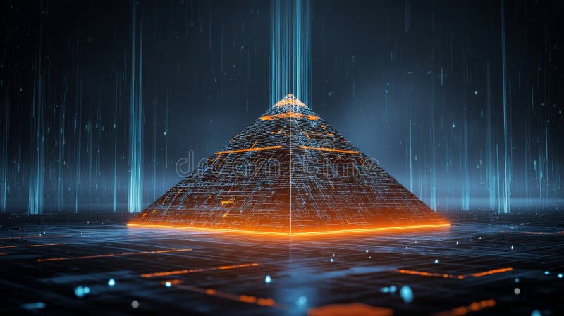Futuristic Neon Pyramid Structure with Light Grids and Digital ...