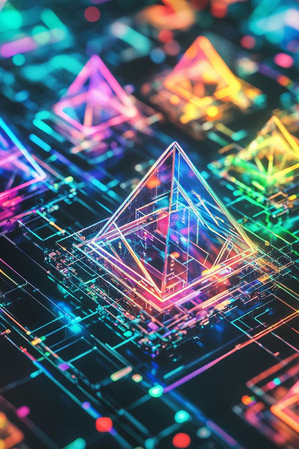 Futuristic Neon Pyramid Structures with Vibrant Colors Stock ...