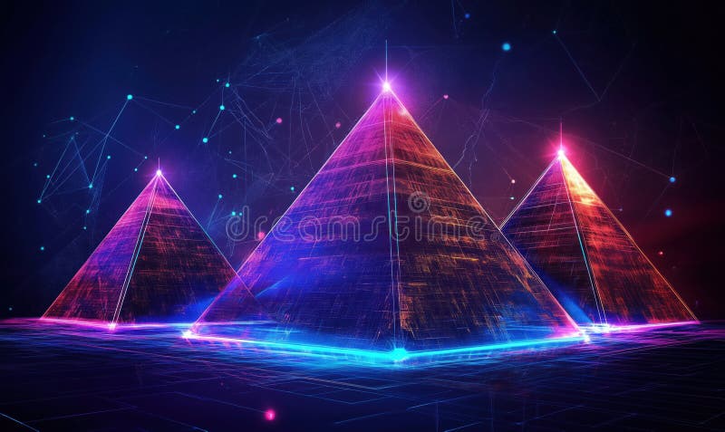 Futuristic Neon Pyramids with Glowing Edges and Digital Background ...