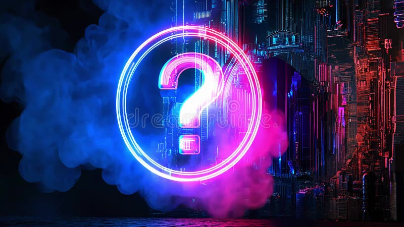 Futuristic Neon Question Mark on Digital Abstract Background Stock ...