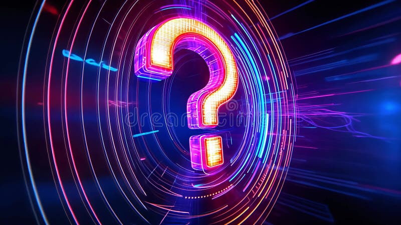 Futuristic Neon Question Mark in a Digital Cyber Space Setting Stock ...