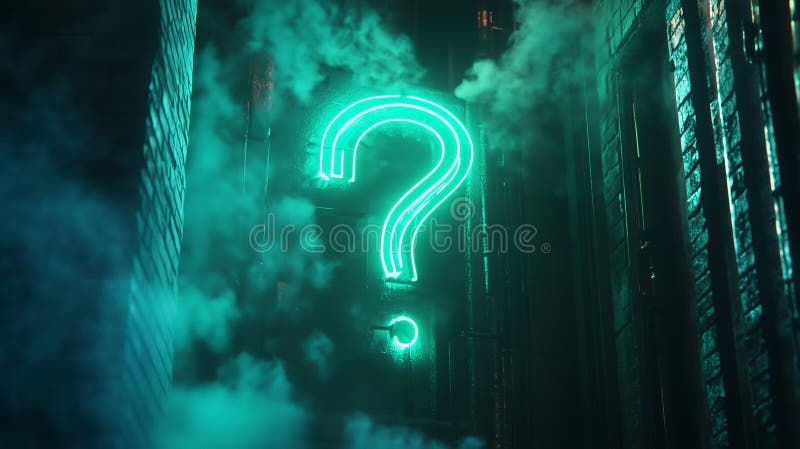 Futuristic Neon Question Mark Illuminated in a Digital Mist Stock Photo ...