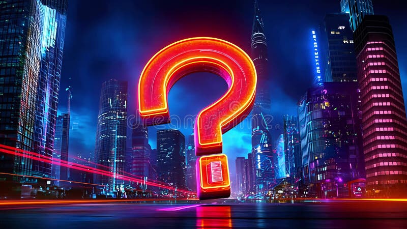 Futuristic Neon Question Mark in Vibrant Urban Nightscape Stock Footage ...