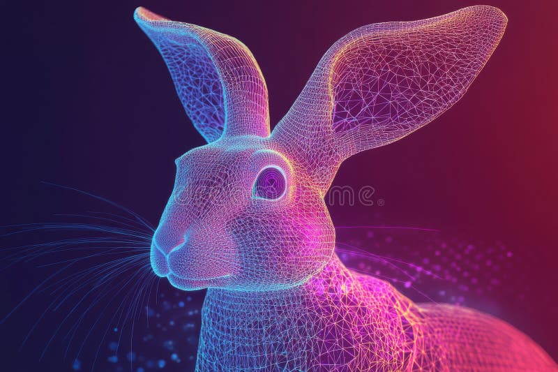 Futuristic Neon Rabbit Wireframe with Vibrant Colors and Digital ...