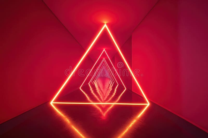Futuristic Neon Red Pyramid Tunnel with Symmetrical Light Reflections ...