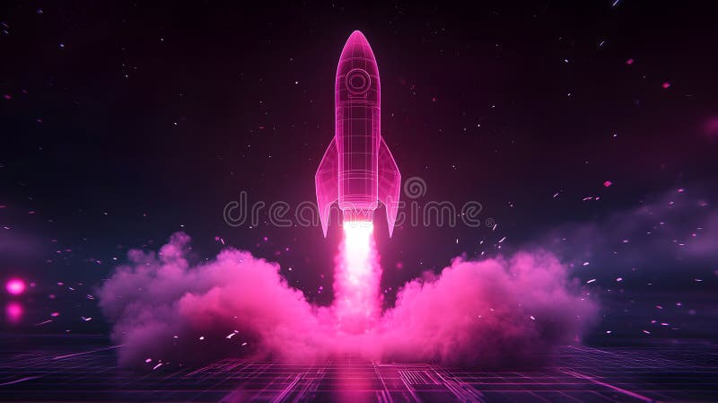 Futuristic Neon Rocket Launching Vibrant Pink Glow Stock Photos - Free ...