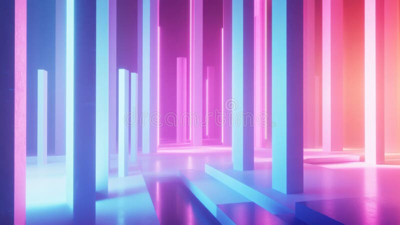 Futuristic Neon Room with Illuminated Columns in Blue and Pink Tones ...