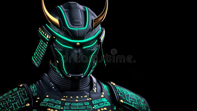 Futuristic Neon Samurai Warrior with Circuit Design Stock Illustration ...