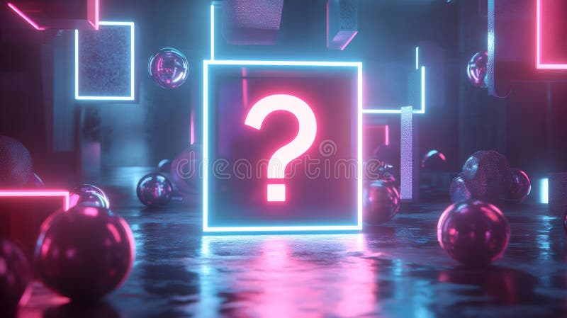 A Futuristic Neon Scene Featuring a Glowing Question Mark Surrounded by ...