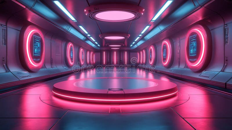 Futuristic Neon Sci-fi Corridor - Generative Ai Stock Illustration ...