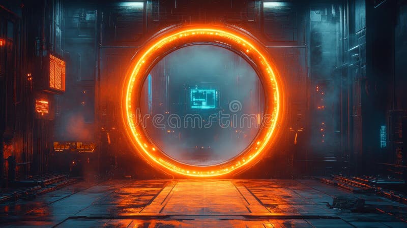Futuristic Neon Sci-Fi Portal Generative AI Stock Illustration ...