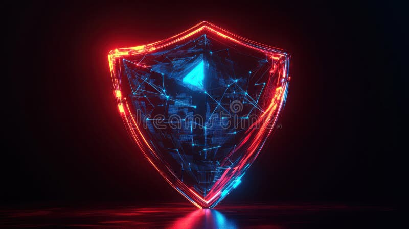 Futuristic Neon Shield with Digital Networks and Glowing Visual Effects ...