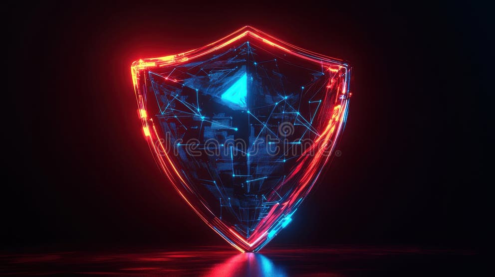 Futuristic Neon Shield with Digital Networks and Glowing Visual Effects ...
