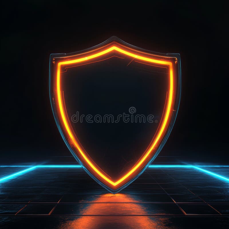 Futuristic Neon Shield with Glowing Orange Outline on Dark Background ...