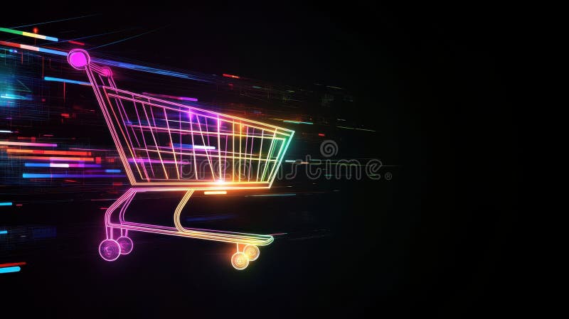 Futuristic Neon Shopping Cart on Digital Data Stream Background Stock ... Futuristic Neon Shopping Cart on Digital Data Stream Background Stock ...