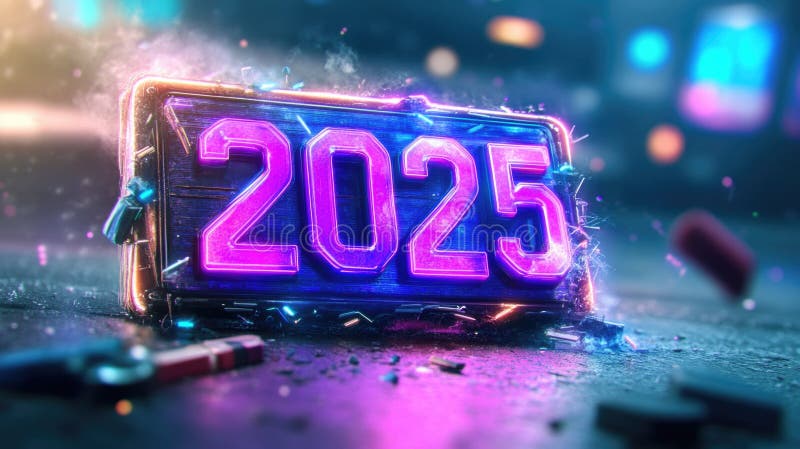 Vibrant Neon 2025 Sign Glowing Futuristic Setting Stock Photos - Free ...