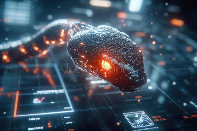 Futuristic Neon Snake in High-tech Digital Environment Stock ...