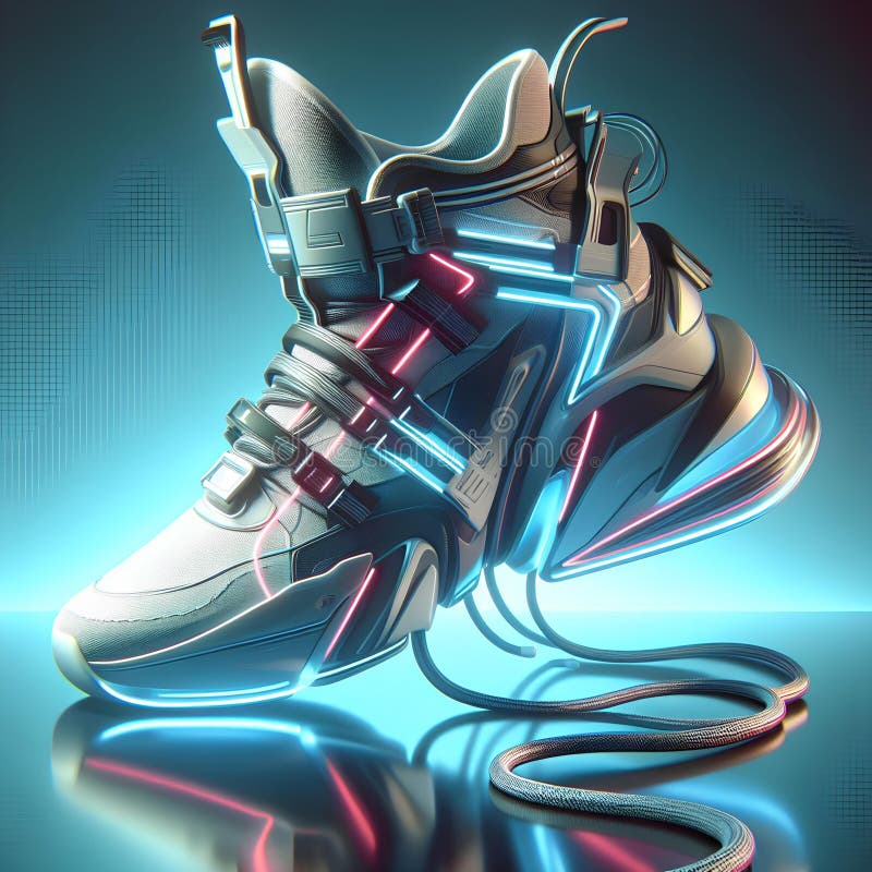 Futuristic Neon Sneaker Shoe Stock Illustration - Illustration of ...
