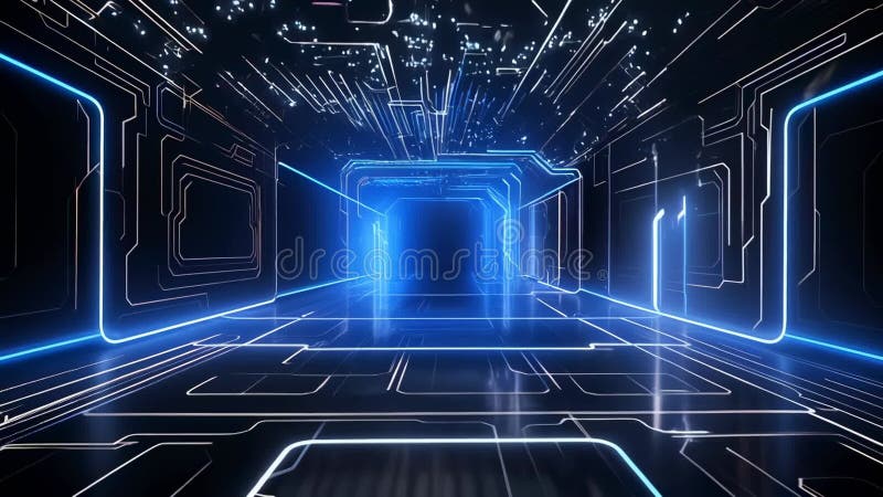 Futuristic Neon Space with Glowing Blue Light Effects and Patterns ...