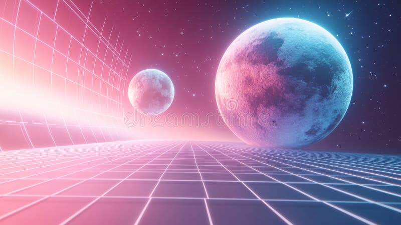 A Futuristic Neon Space Setting from the 80s with Pink and Blue Glow ...