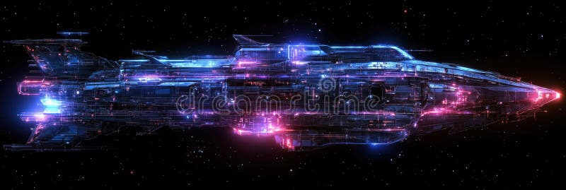 Futuristic Neon Spaceship Gliding through a Starry Galaxy Universe ...