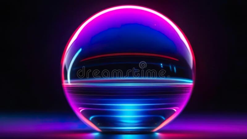 A Futuristic Neon Sphere Emits Vibrant Light in a Glowing, Abstract ...
