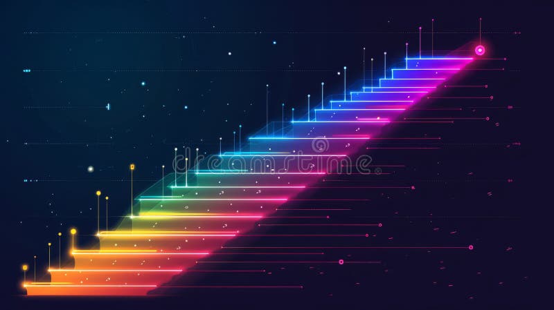 Futuristic Neon Staircase Data Visualization Concept Stock Photo ...
