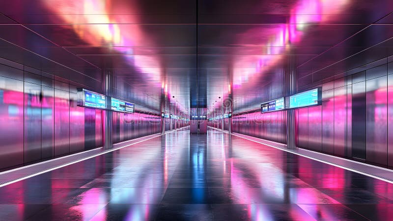 Futuristic Neon Subway Station Illuminated Pink Blue Lights Stock ...