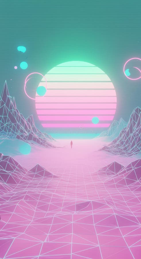 Synthwave Retro Futuristic Wireframe Mountains Sunset Stock Photos ...
