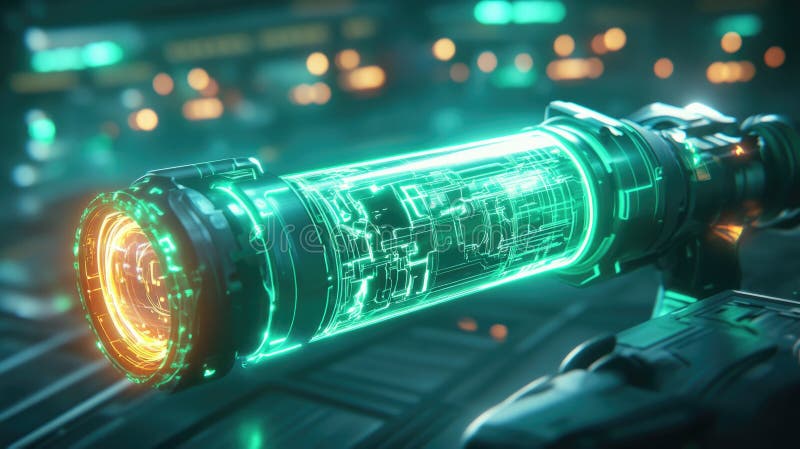 Futuristic Neon Tech Cylinder with Glowing Circuit Patterns Stock ...