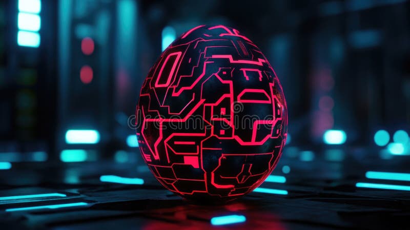 Futuristic Neon Tech Egg with Red Circuit Patterns in Sci-fi ...