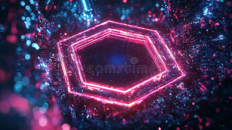 A Futuristic Neon Tech Frame Featuring a Digital Circuit Design with ...