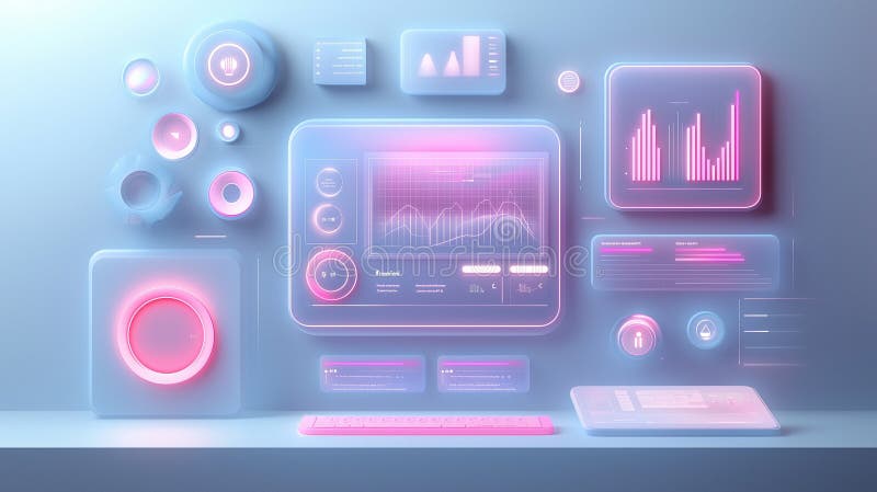 Futuristic Neon Text-based Ui Dashboards with Floating Interface Design Stock Illustration ...
