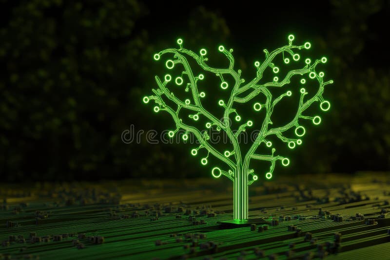 Futuristic Neon Tree Symbolizing Green Technology and Innovation Stock ...