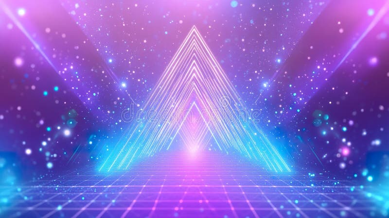 Futuristic Neon Triangle with Cosmic Lights and Glowing Particles Stock ...
