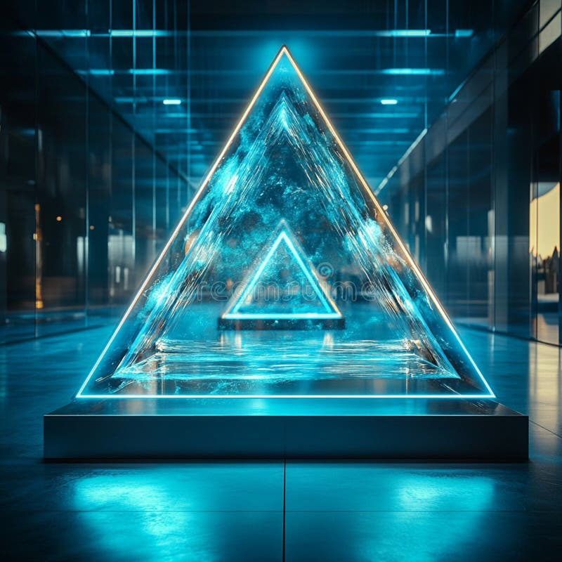 Futuristic Neon Triangle Installation in Modern Architectural Space ...