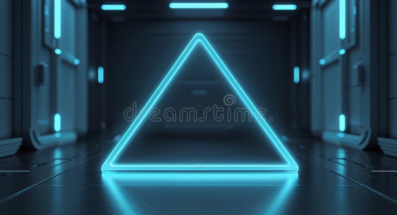 Futuristic Neon Triangle Sign on Dark Technological Background Stock ...