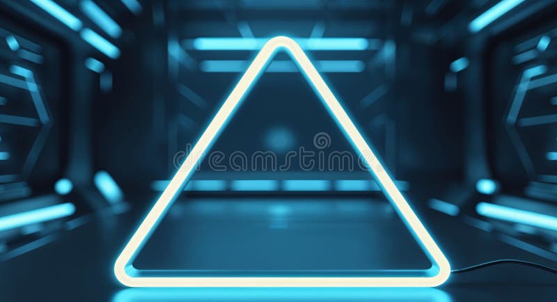 Futuristic Neon Triangle Sign on Dark Technological Background. Stock ...