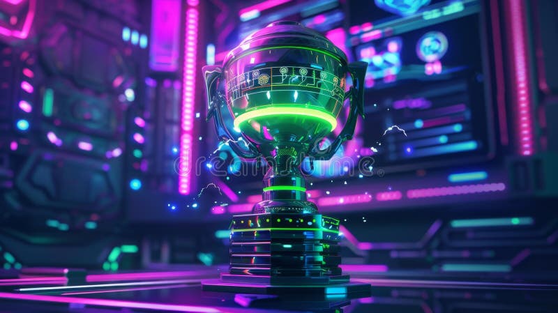Futuristic Neon Trophy in High-Tech Environment, Generative AI Stock ...